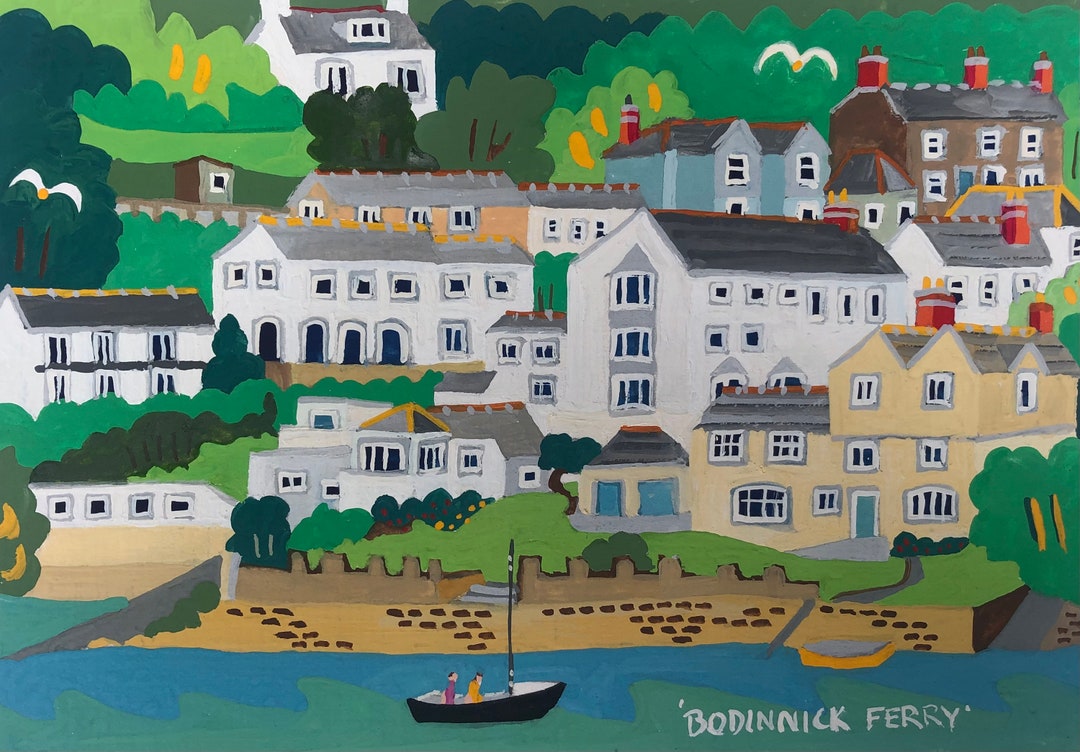 Bodinnick Ferry, Cornwall, Original Painting, Richard Lodey, Framed ...