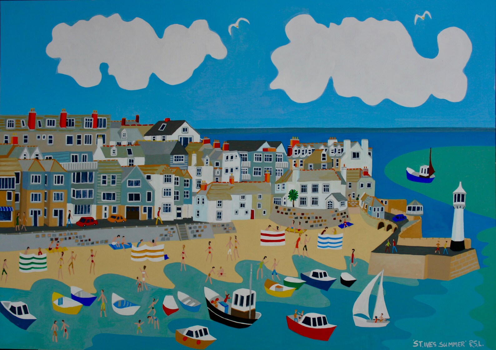 Framed Art Print St Ives Cornwall Seaside View Artist Richard Lodey ...