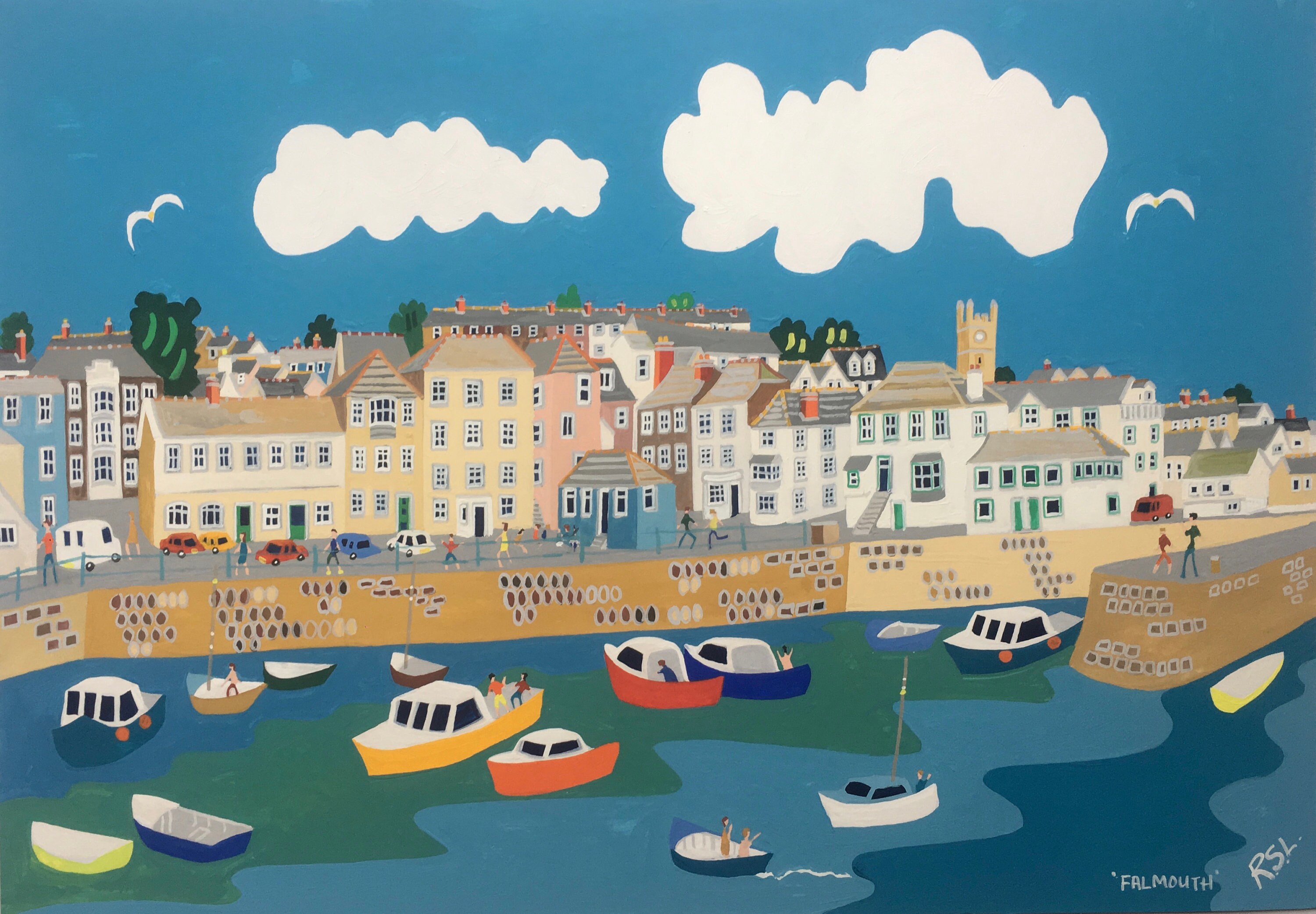 Falmouth, Cornwall, Framed Art Print, Richard Lodey, Association of British Naive Artists - Etsy ...