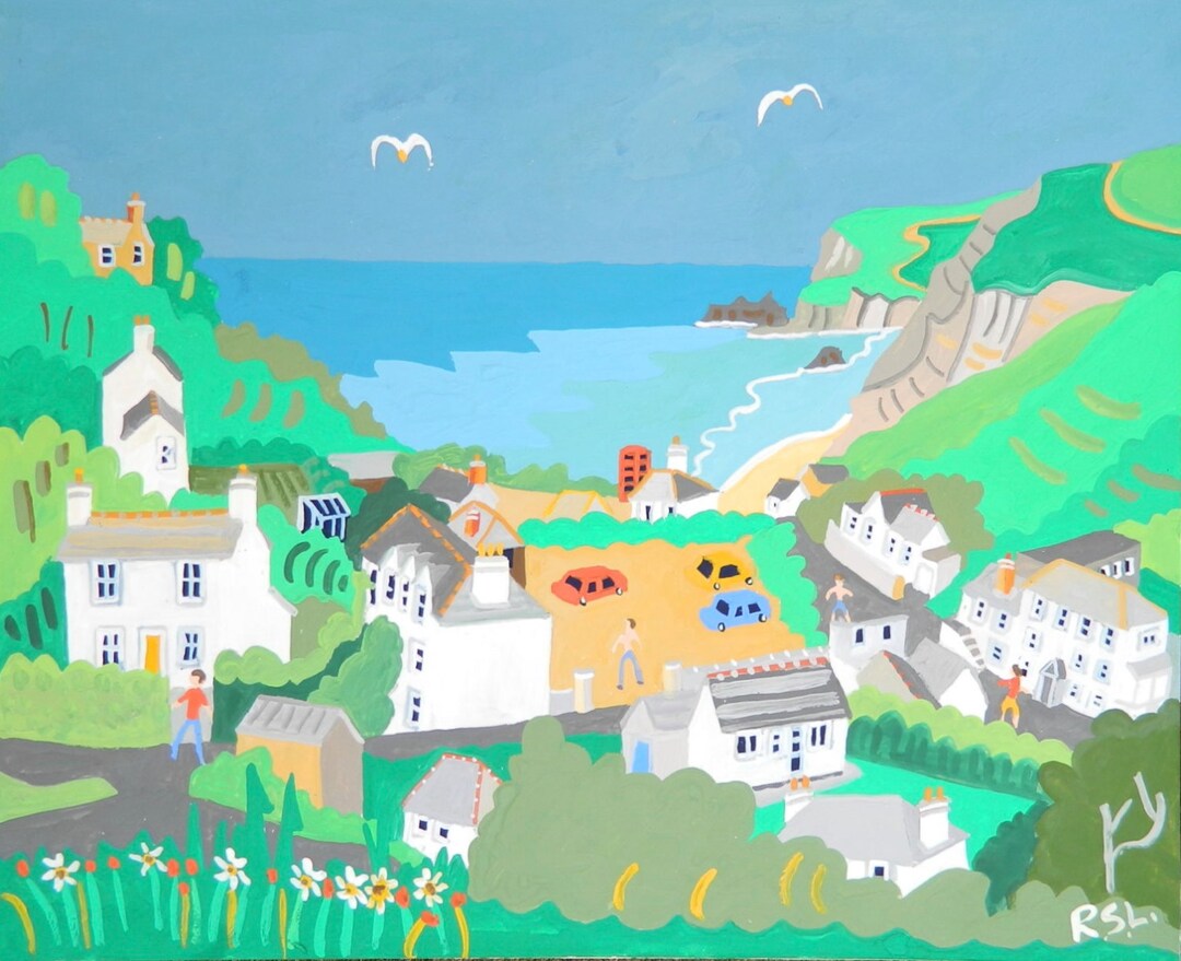 St Agnes, Cornwall, Original Painting by Richard Lodey, British Naive ...