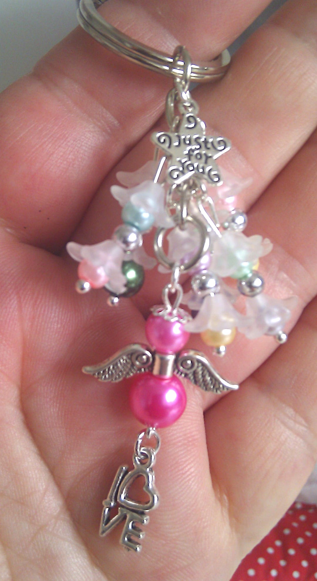 Inspirational Angel Keyring: Pearl Flowers, Silvertone Charm - Etsy