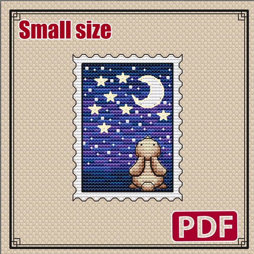 Small Cross Stitch Pattern: Rabbit Animals Moon Stamp - Etsy