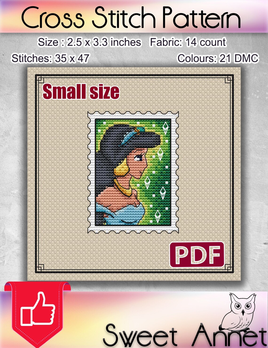Princess Cross Stitch Jasmine Cross Stitch Modern Cross | Etsy