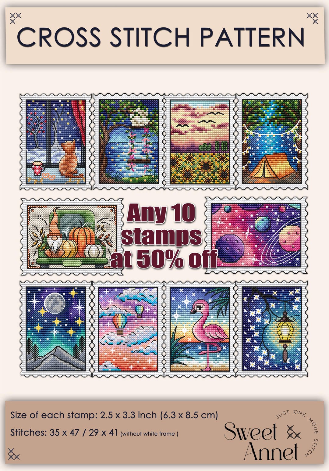 Сross Stitch Pattern: Small Stamp Pattern PDF, Mini Design Bookmarks ...