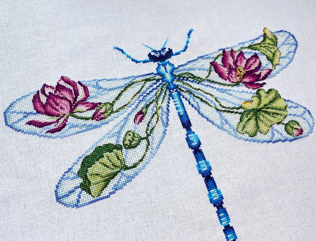 Cross Stitch Pattern: Dragonfly, Flowers, Lily, Summer, Spring, Cute ...
