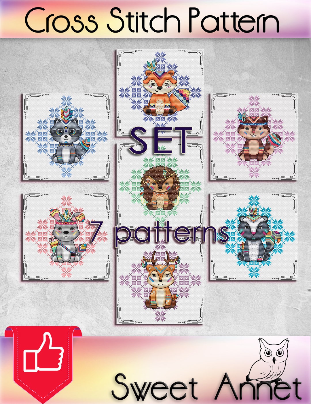 Small Cross Stitch Pattern: Boho, Animal, Fox, Deer, Raccoon, Squirrel ...
