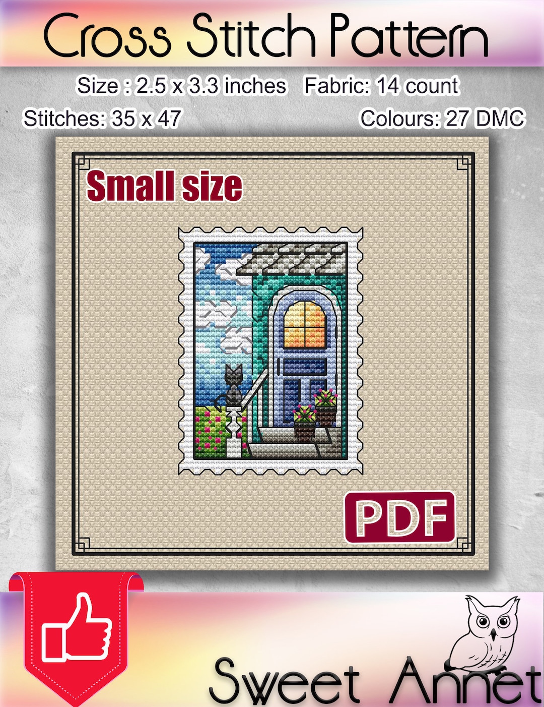 Small Cross Stitch Pattern: Stamp, Cat, , Summer, Animals, Cute, PDF ...