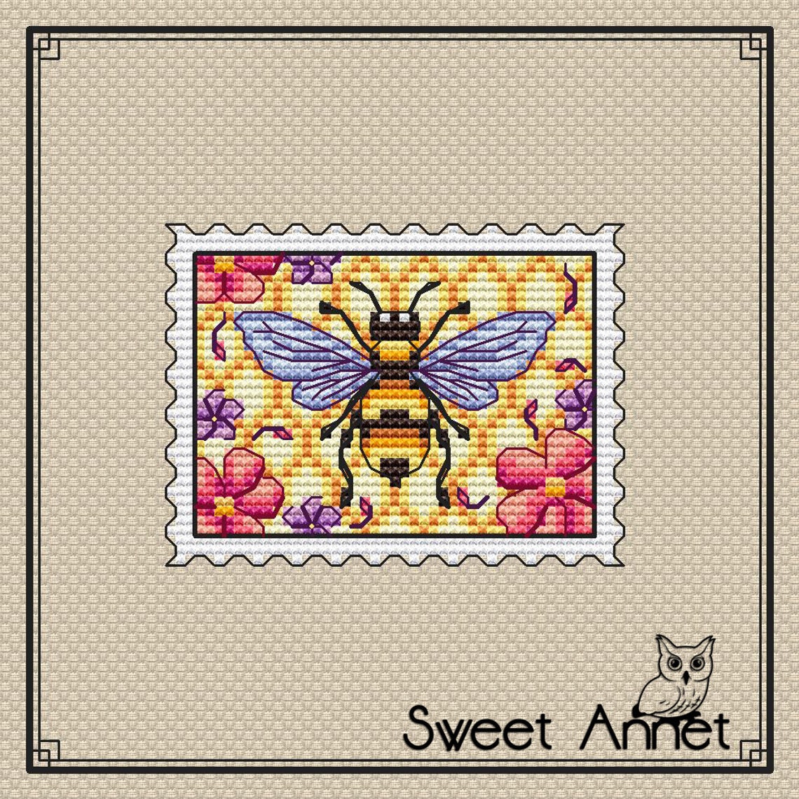 Small Cross Stitch Pattern: Bee Flowers Summer Stamp | Etsy