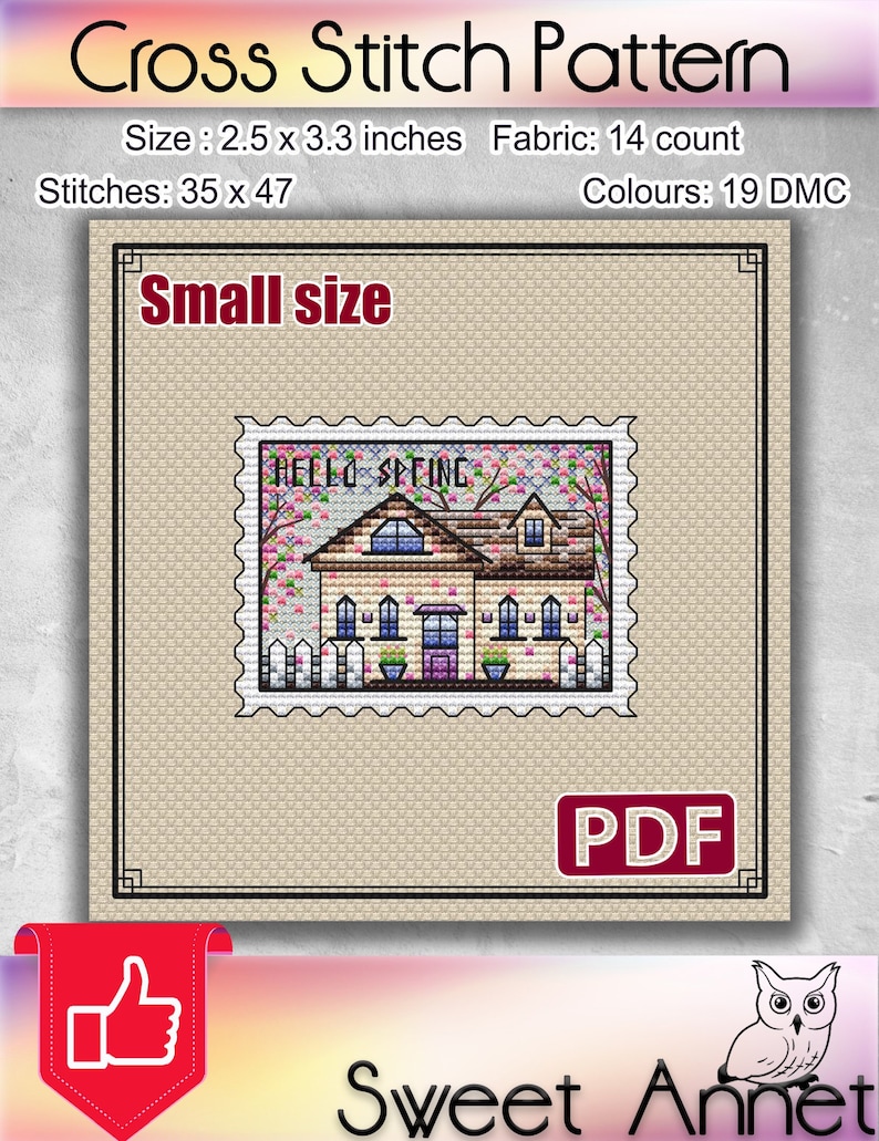 Small Cross Stitch Pattern: Hello Spring Stamp Modern - Etsy