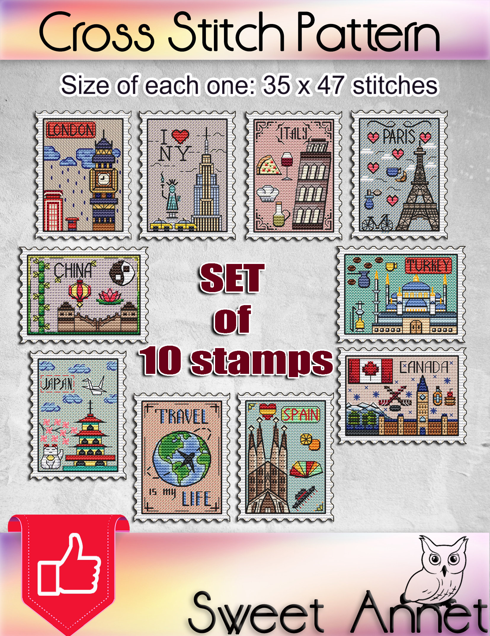Stamp Cross Stitch Pattern Travel Cross Stitch Pattern - Etsy