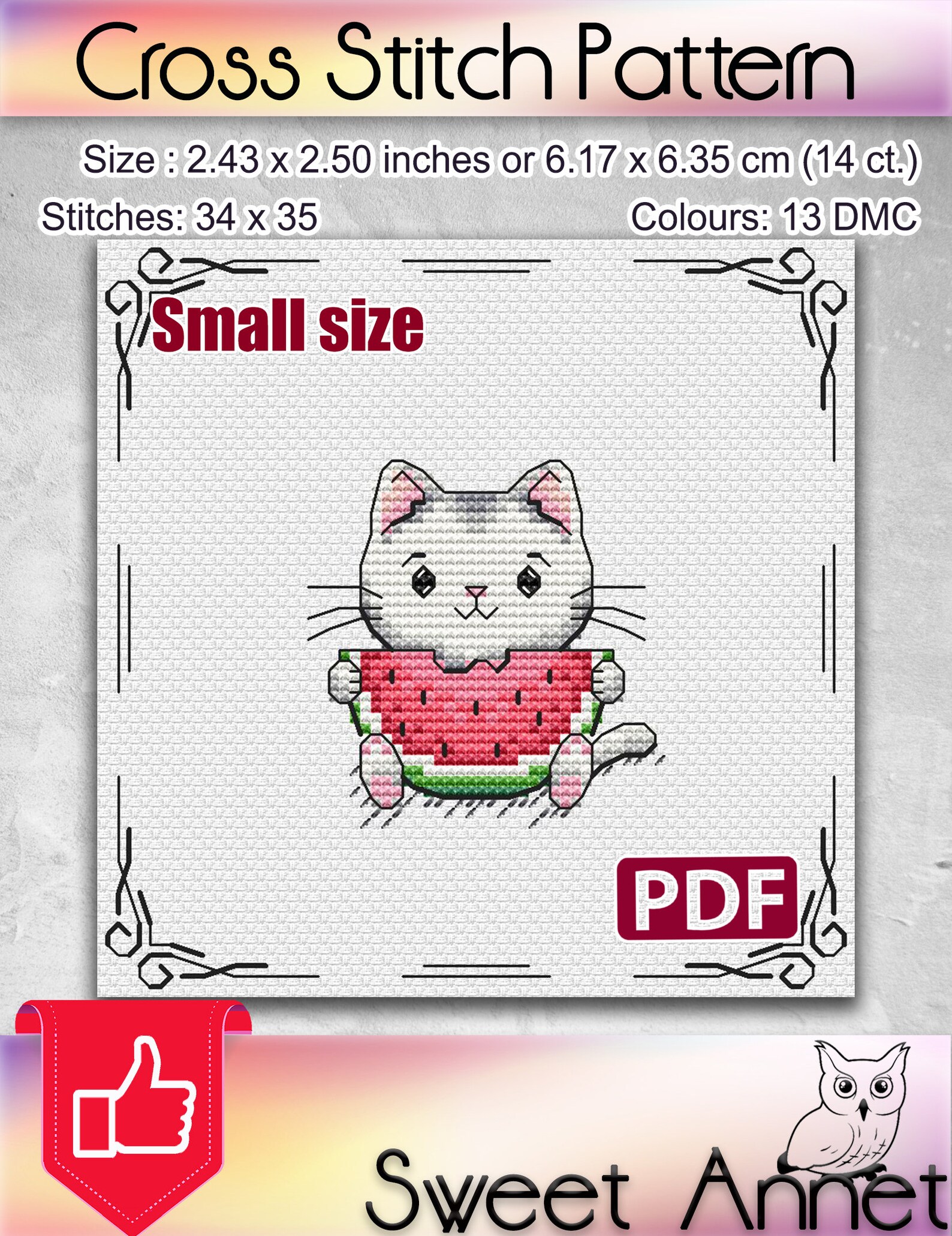 Cat Cross Stitch, Small Cross Stitch Pattern, Cute Cat Cross Stitch ...
