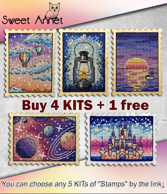 Cross Stitch KIT Small Summer Stamp Halloween Travel Cards Blank Diy Beginner Landscape Nature Flowers Gift Modern Christmas Etsy