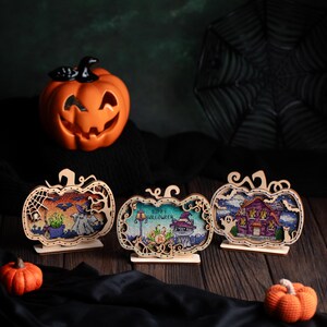 Cross Stitch KIT: Halloween Pumpkins, Fall, Leaves, House, Cat, Ghost ...