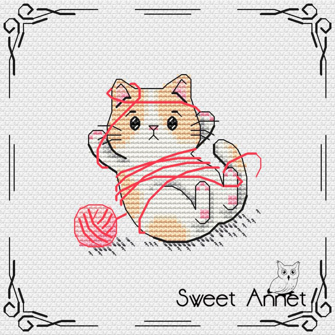 Knitter Kitten Cross stitch pattern Modern cross stitch | Etsy