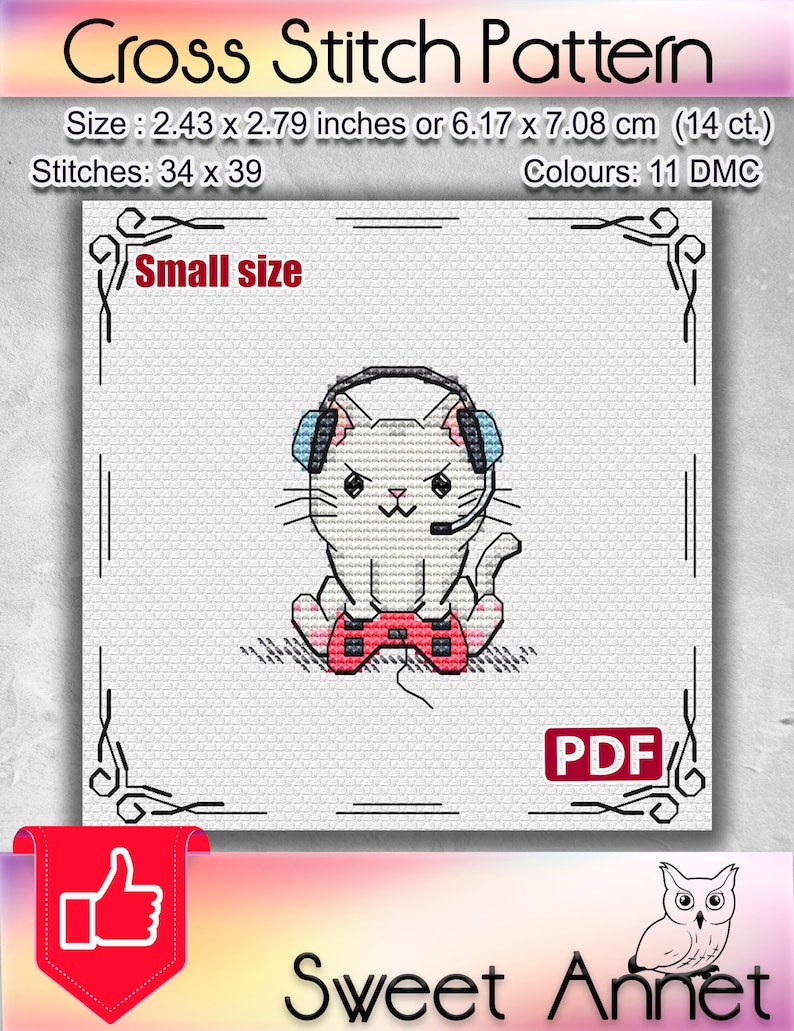 Gamer Kitten Cross Stitch Animals Cat Cross Stitch Pattern - Etsy