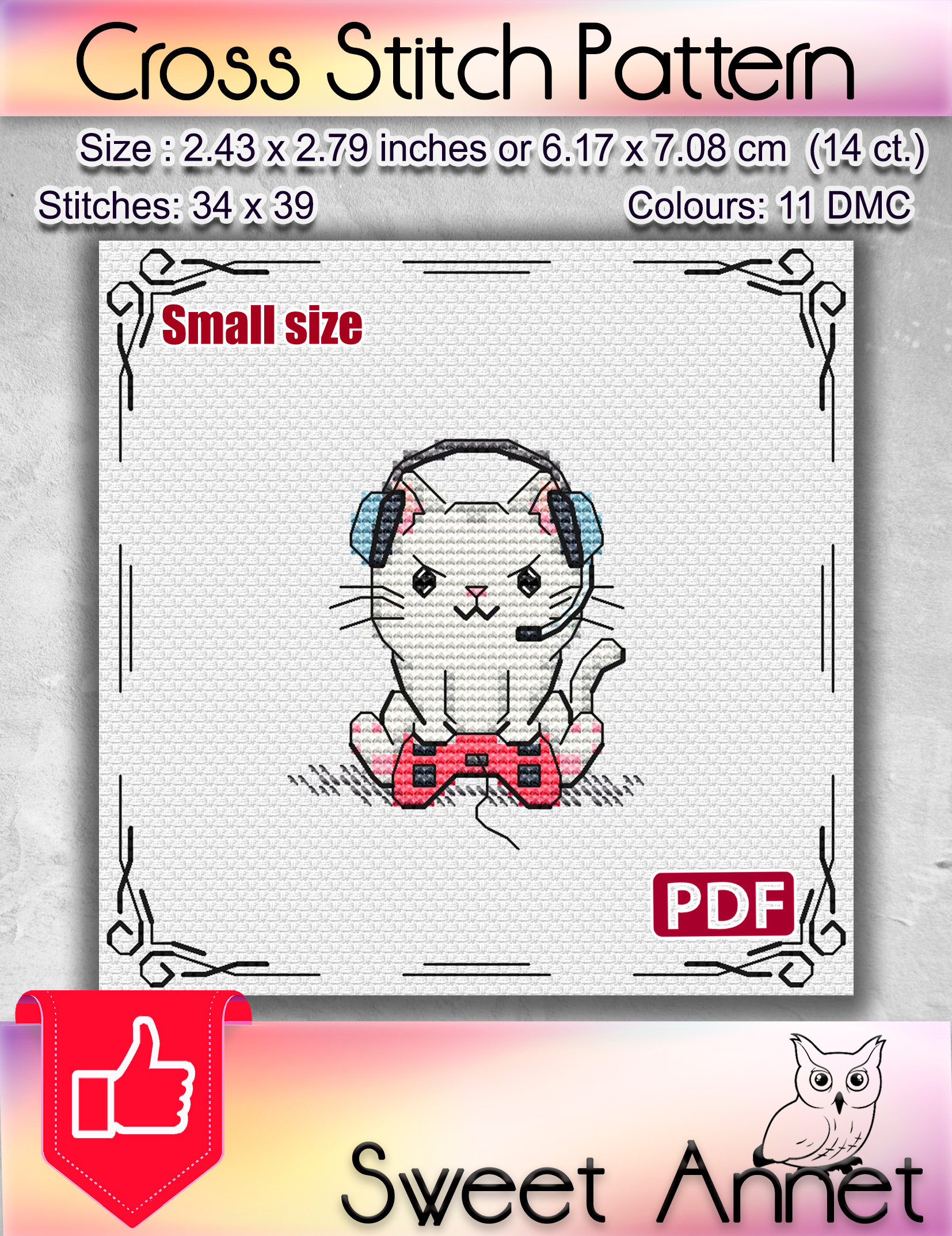 Gamer Kitten Cross Stitch Animals Cat Cross Stitch Pattern - Etsy