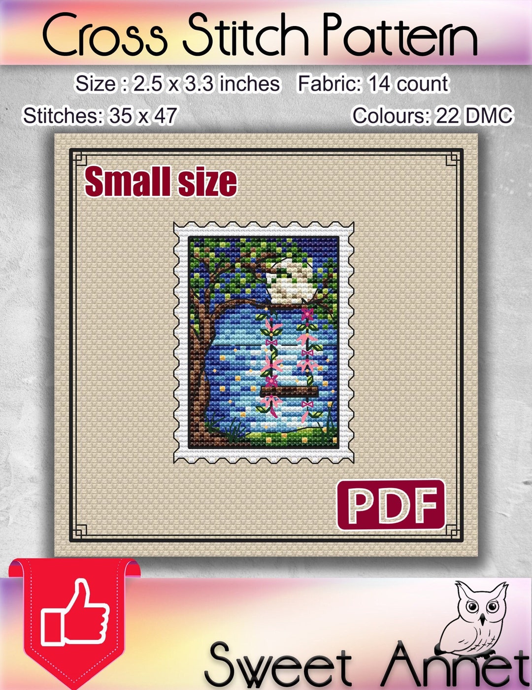 Small Cross Stitch Pattern: Flowers, Spring, Moon, Stamp, PDF, Mini ...