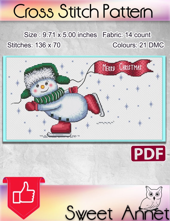 Christmas Cross Stitch Pattern Snowman Cross Stitch Cross | Etsy
