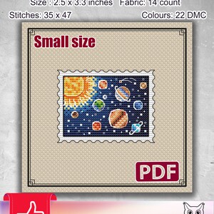Small Cross Stitch Pattern: Space, Stars, Stamp, Moon, Solar System ...