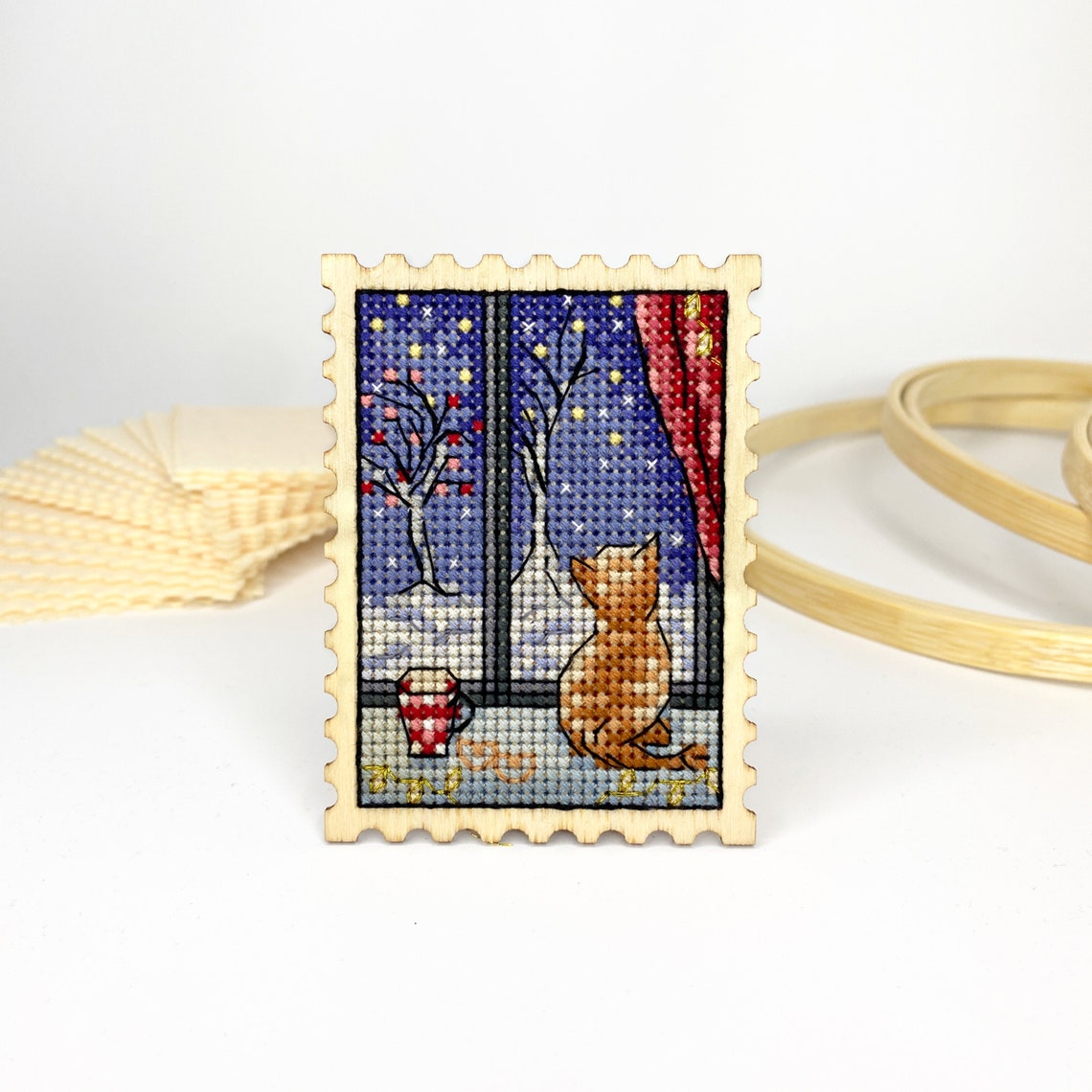Small Cross Stitch Pattern: Cat, Christmas, Stamp, New Year, Winter ...