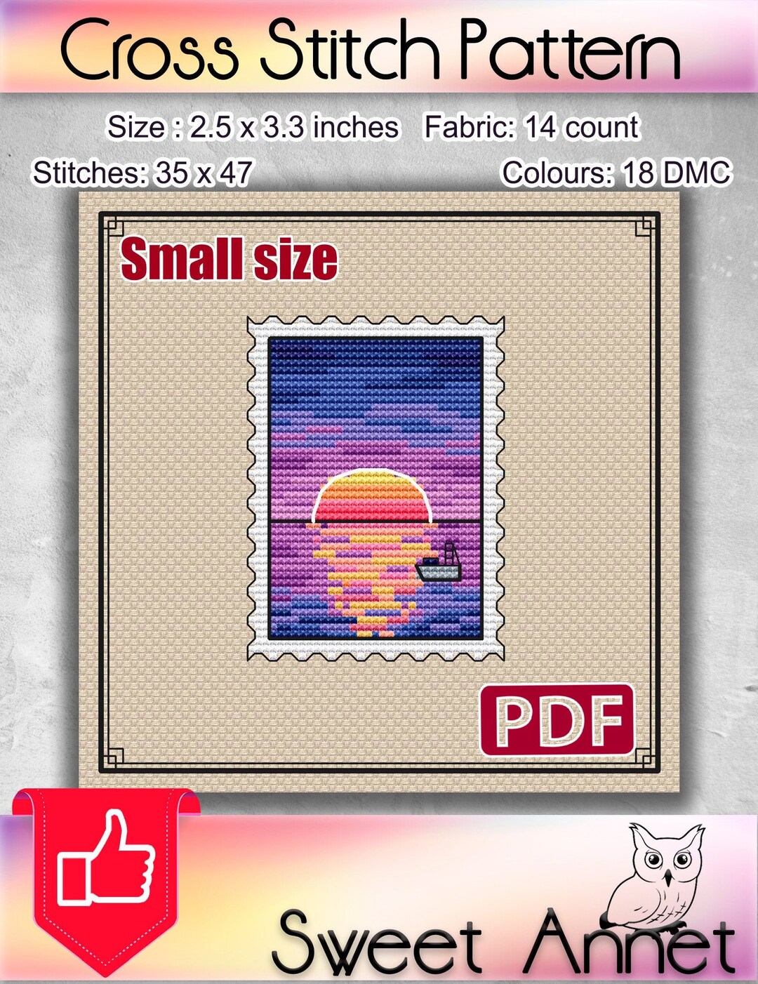 Sunset Cross Stitch, Cross Stitch Pattern, Modern Cross Stitch, Easy ...
