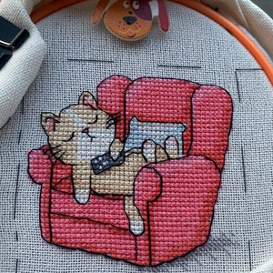 Lazy Kitten, Cross Stitch Pattern, Animals Cross Stitch, Cross Stitch ...