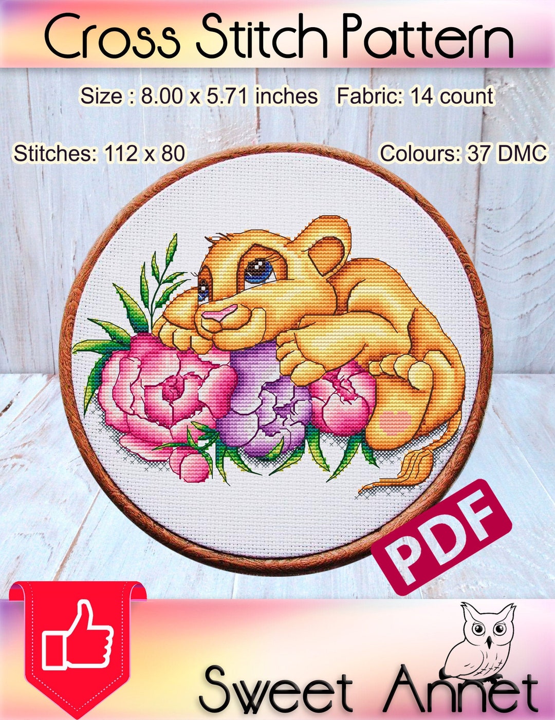 Cross Stitch Pattern: Lion , King, Animals, Flowers, Fairy, Pdf, Cute ...