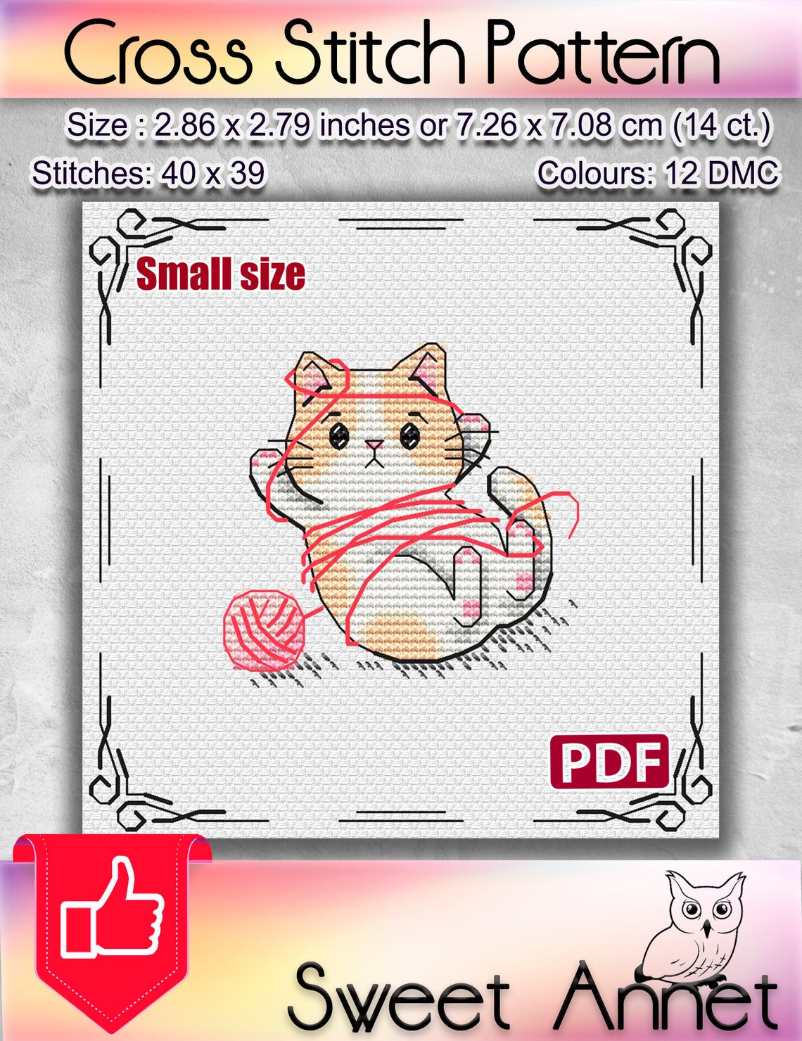 Knitter Kitten Cross stitch pattern Modern cross stitch | Etsy