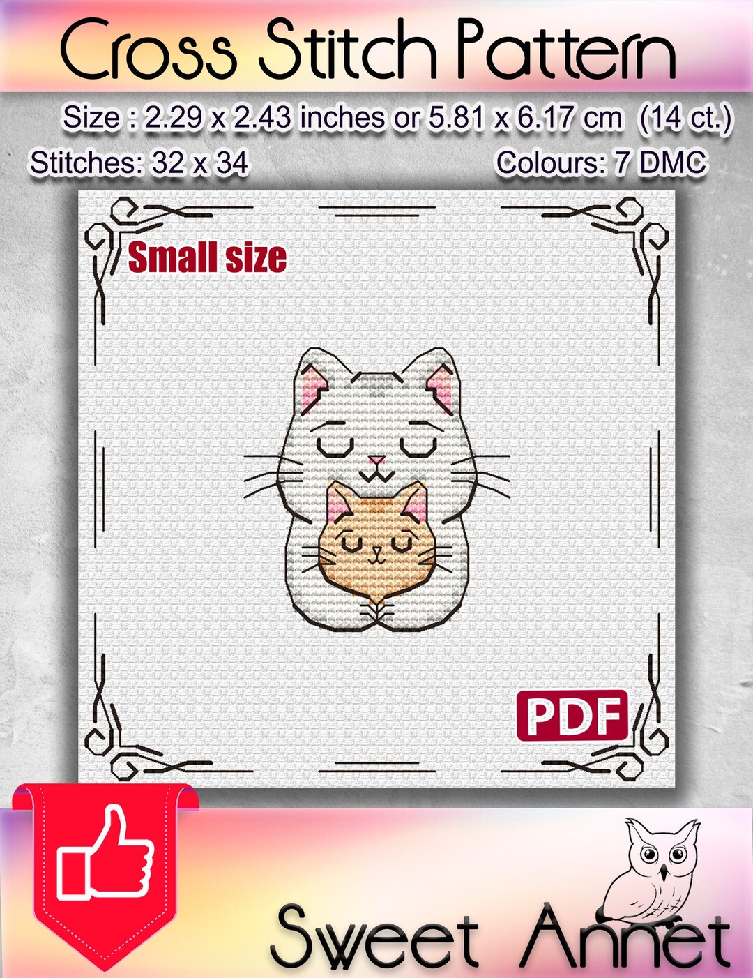Sweetheart Kitten, Cross Stitch Pattern, Cross Stitch Cats, Animals ...