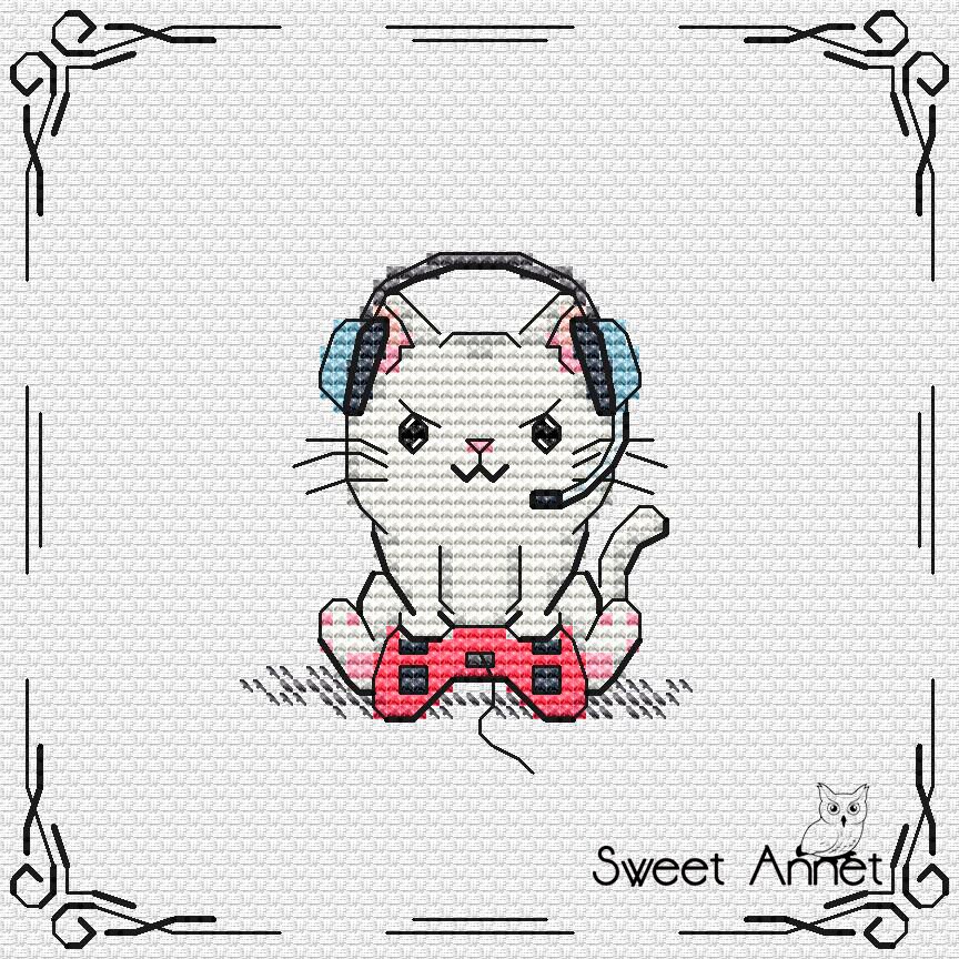 Gamer Kitten Cross Stitch Animals Cat Cross Stitch Pattern - Etsy