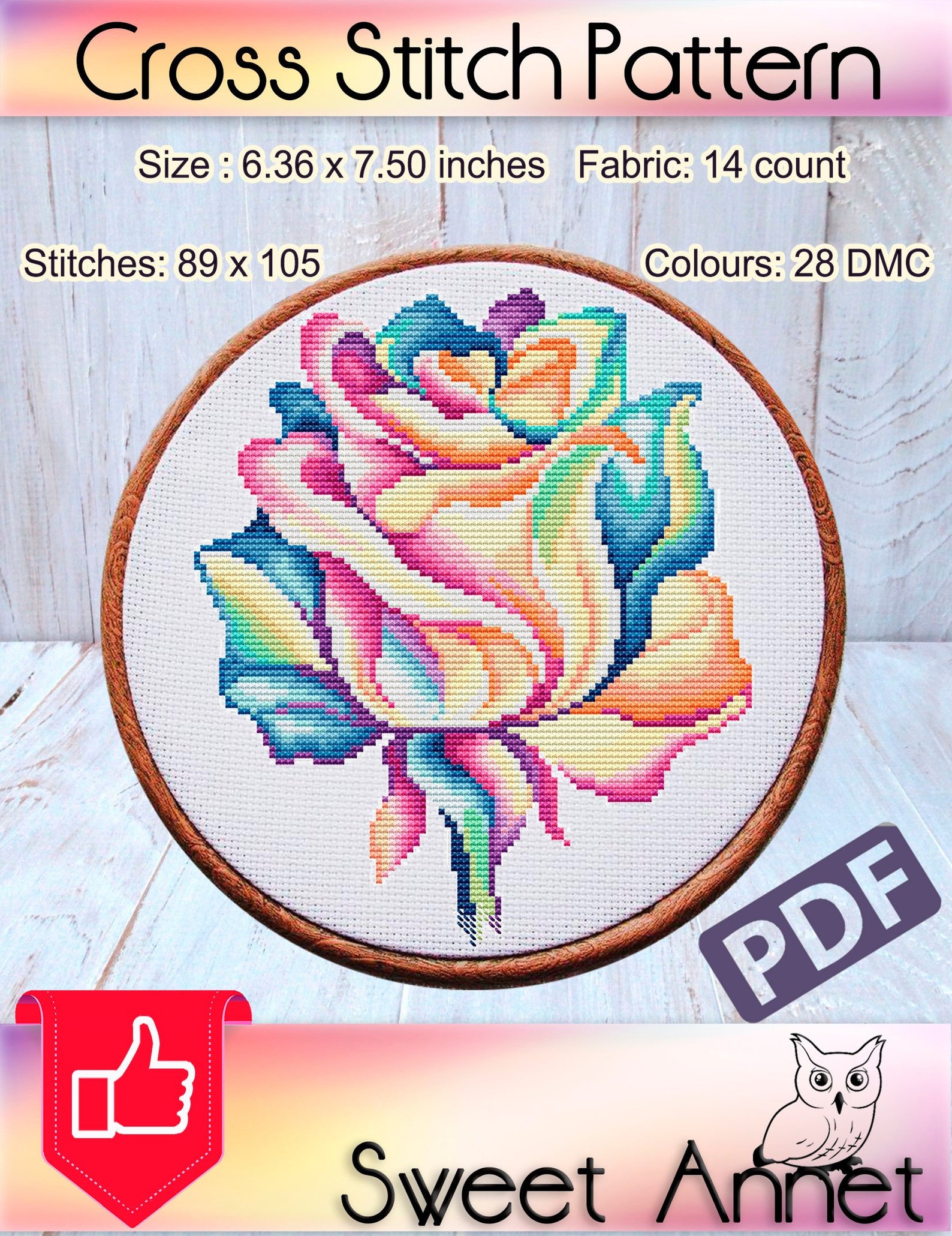 Beginner Cross Stitch Pattern: Flowers Rose Easy Design | Etsy