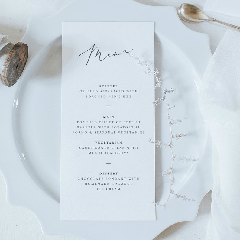 Wedding Dinner Menu With Simple Free-flowing Font Wedding | Etsy UK