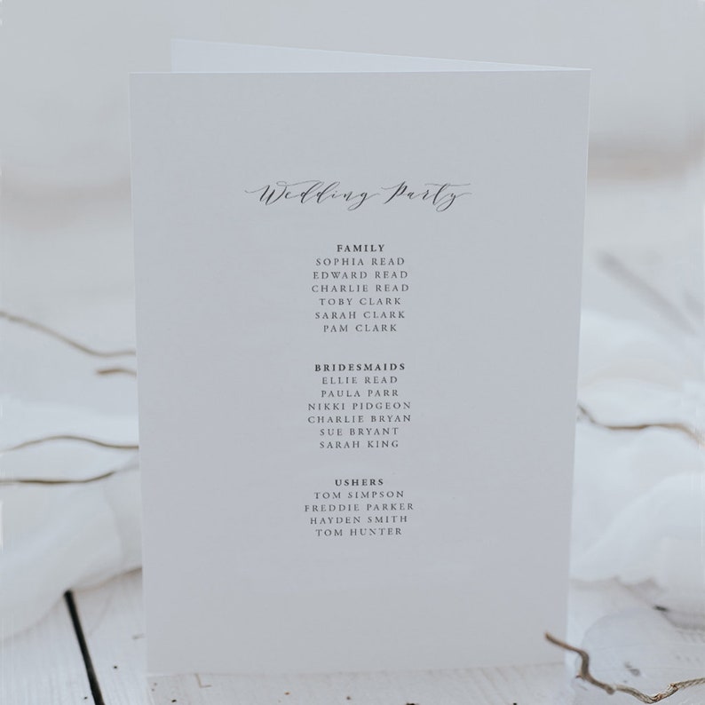 Printed Order of Service With Beautiful Calligraphy Script and - Etsy