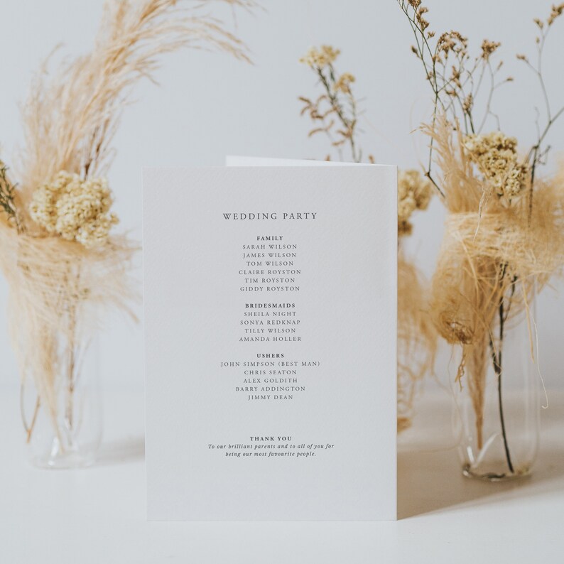 Classic and Elegant Order of Service - Printed Order of Service Wedding ...