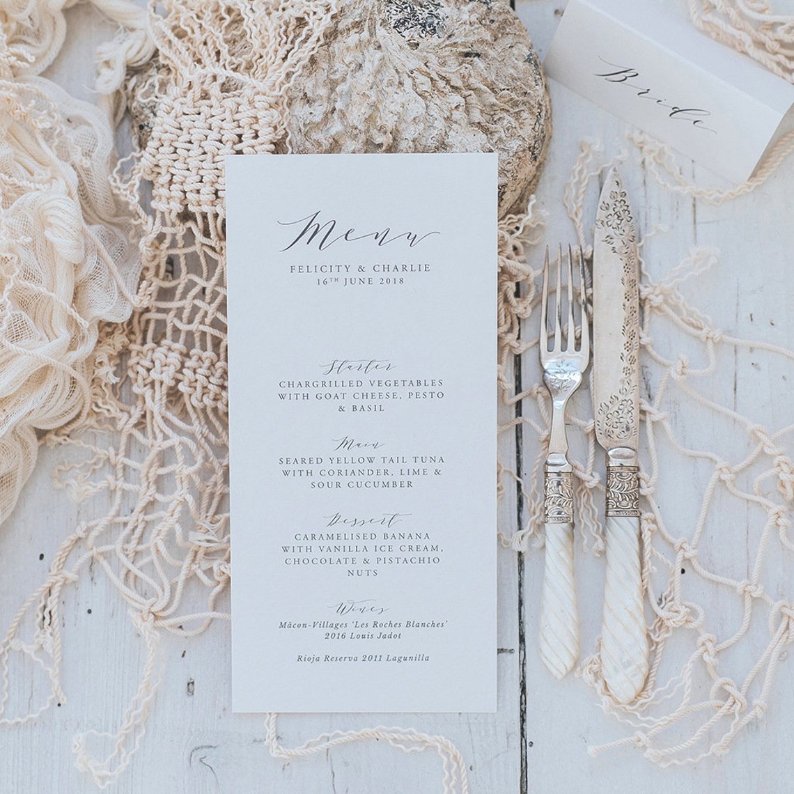 Simple and Modern Wedding Menu Card - Wedding Place Setting - Etsy