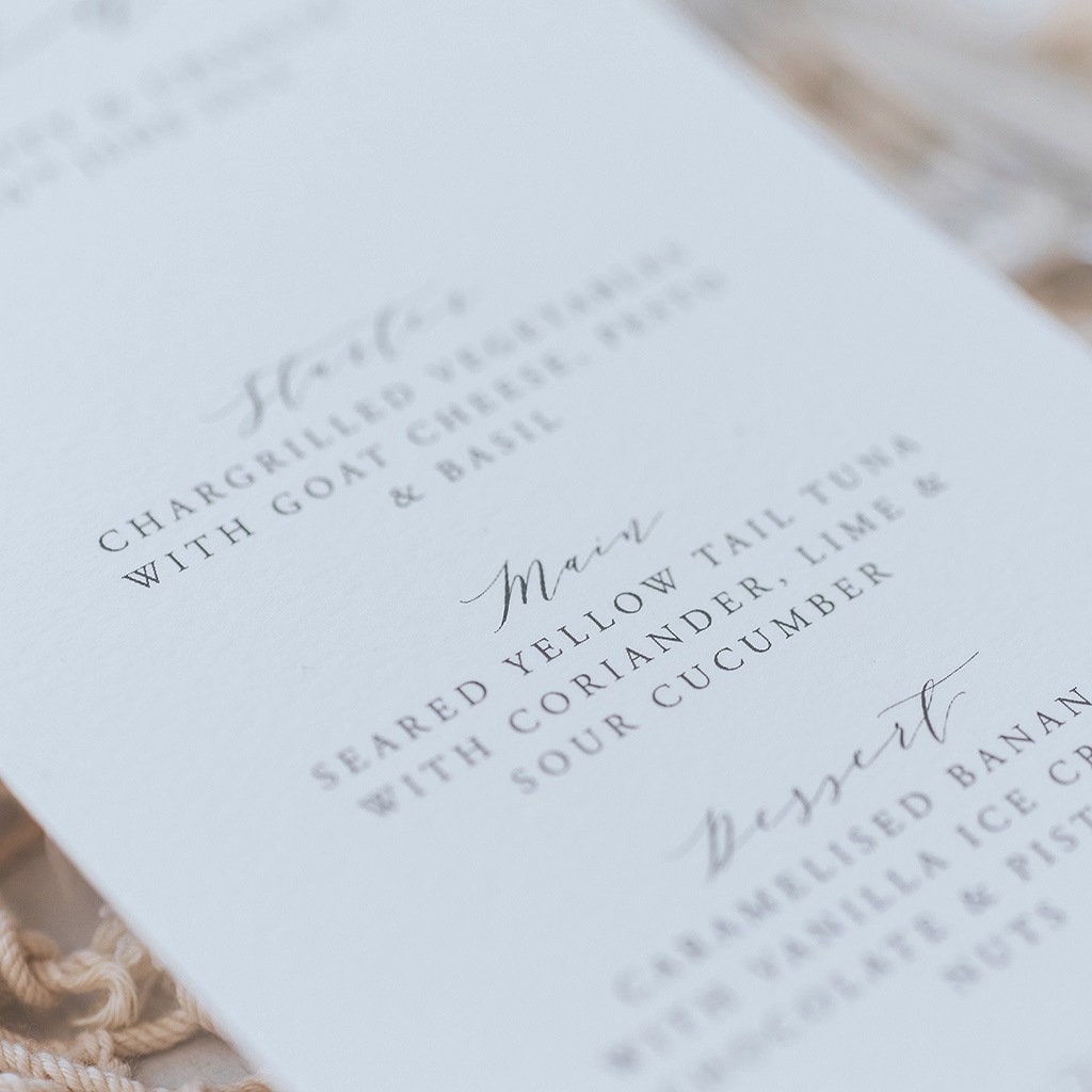 Simple and Modern Wedding Menu Card - Wedding Place Setting - Etsy