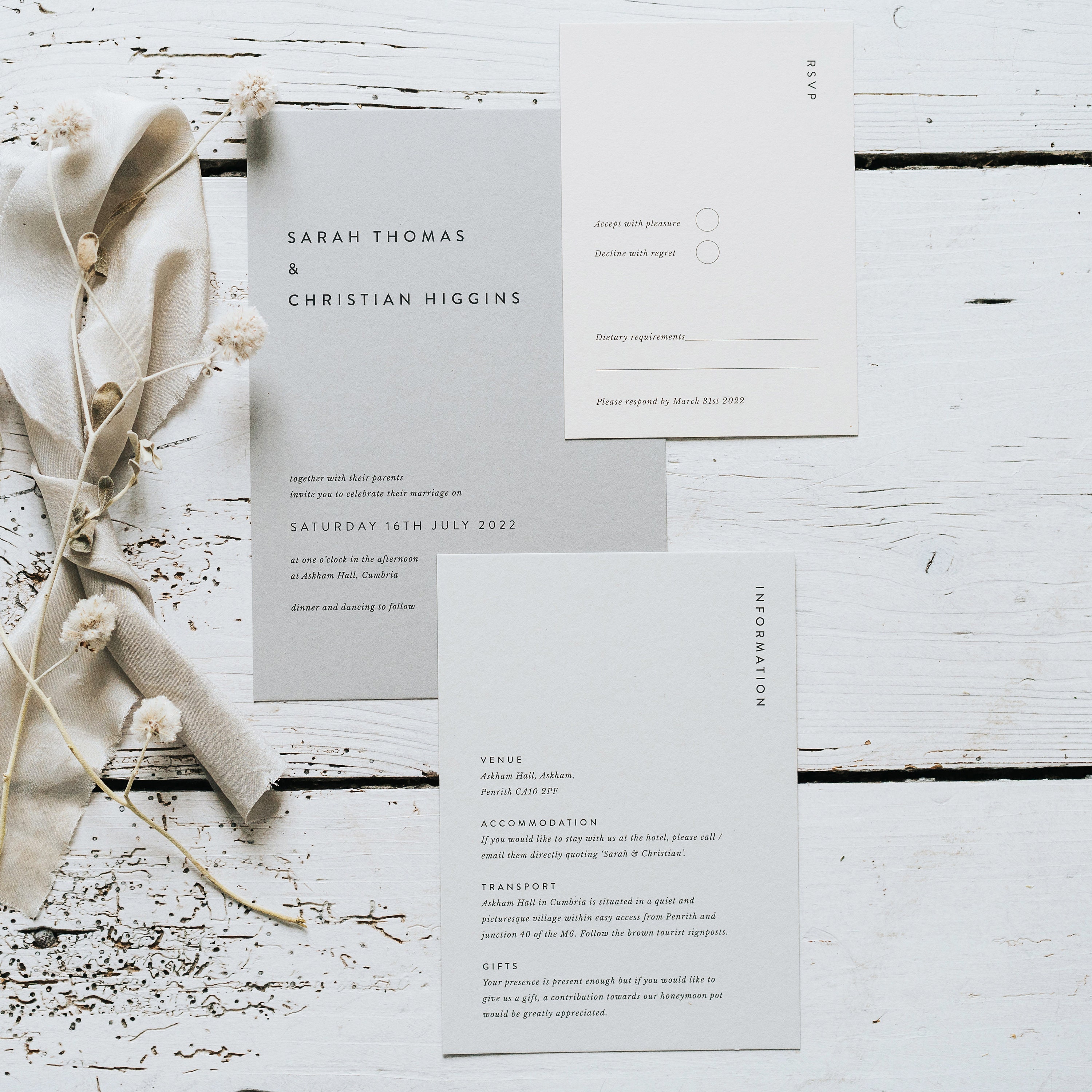 Modern grey wedding invitation set Grey and nude wedding | Etsy