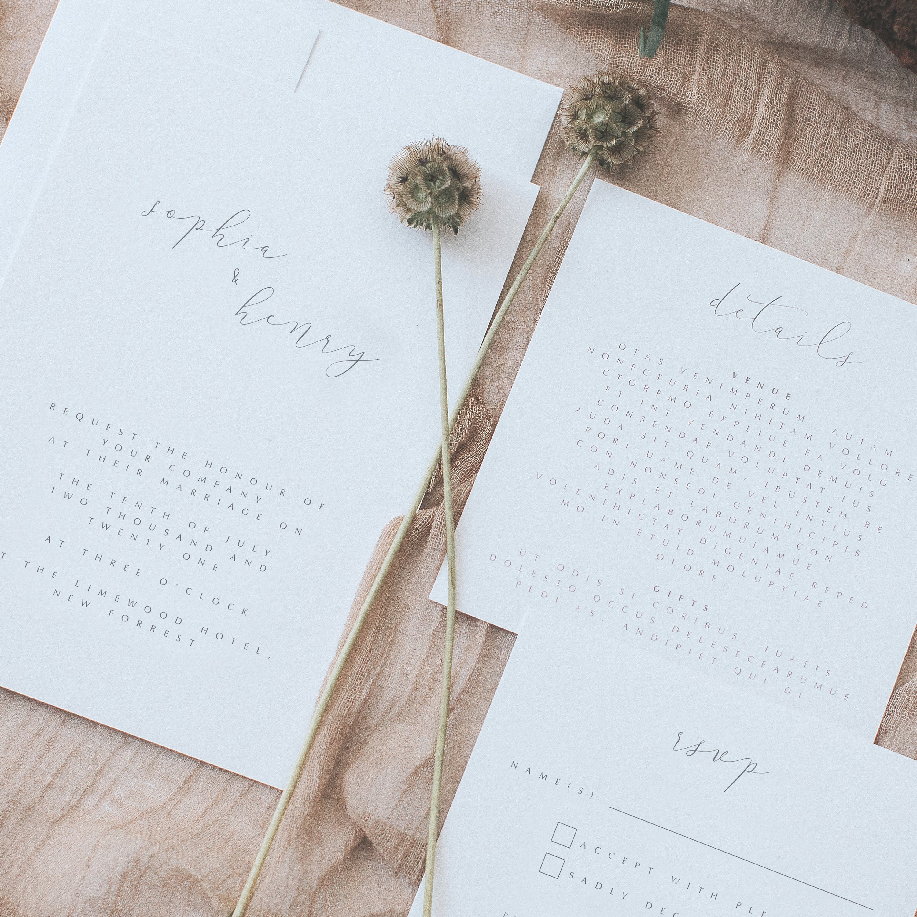 Elegant and Simple, Boho Inspired Printed Wedding Invitation Set ...