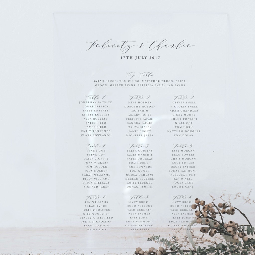 Beautifully Elegant Table Plan Seating Chart Featuring Script - Etsy UK