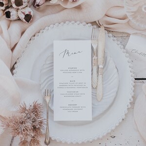 Wedding Menu Cards With Calligraphy Style Font - Wedding Place Setting ...