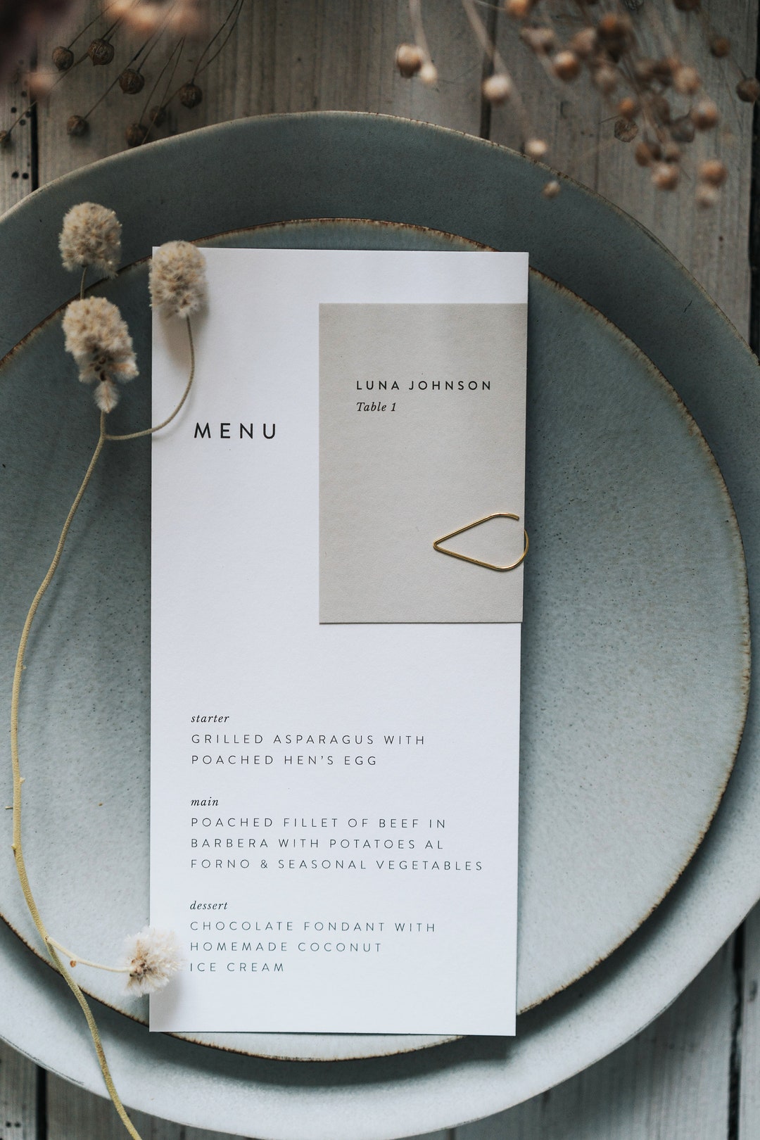 Personalised White Wedding Menus and Grey Name Cards - Wedding Day ...