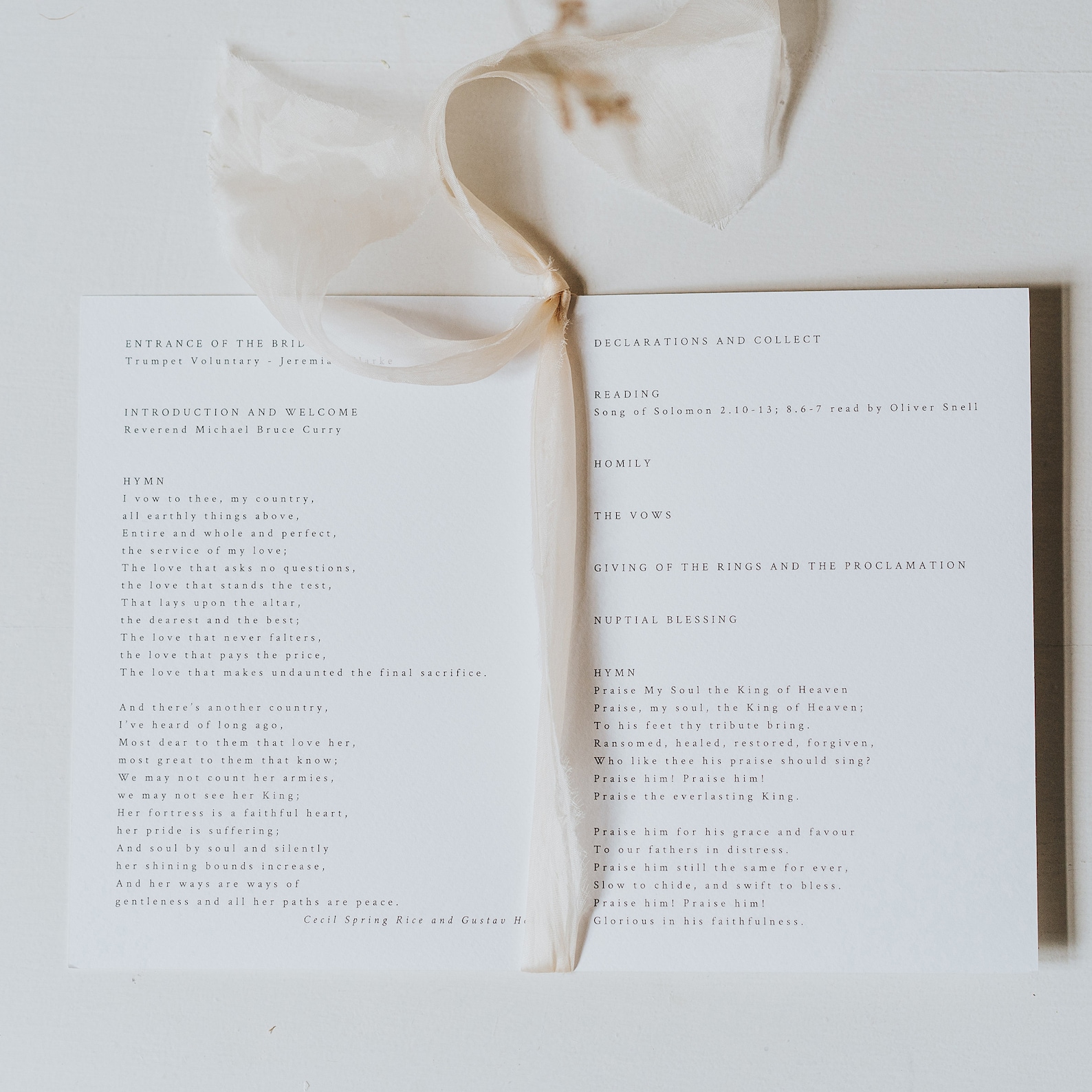 Order of Service Template - Printed Order of Service - Church Wedding ...