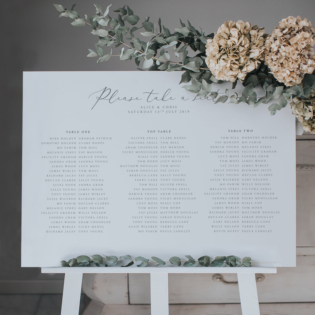 Simple Seating Plan - Seating Chart - Printed Table Plan - Wedding ...