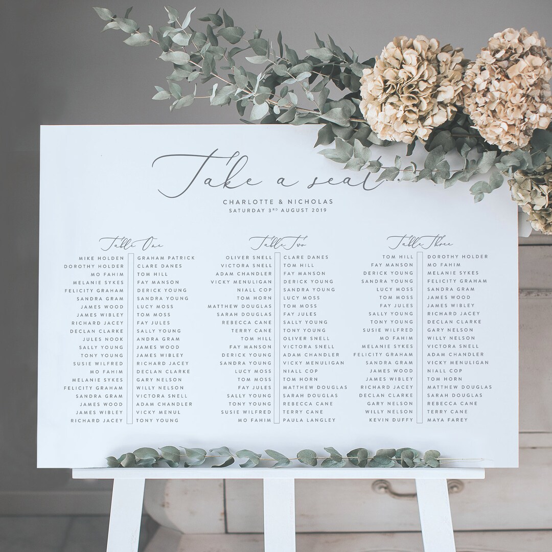 Seating Plan With Romantic Calligraphy Style Font - Table Plan ...
