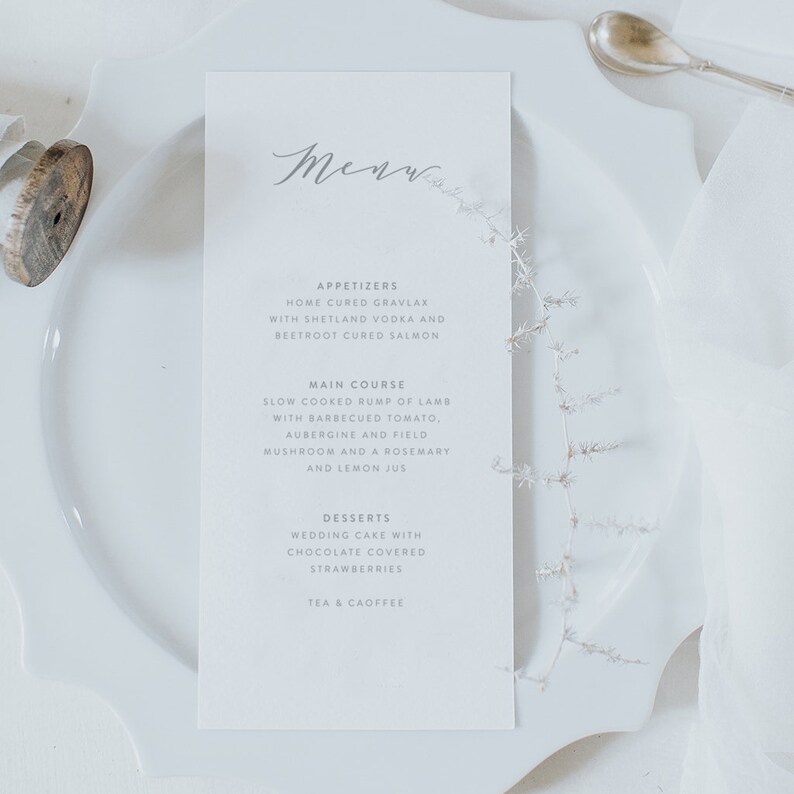 Simple and Elegant Menu Card Dinner Table Menu Card | Etsy