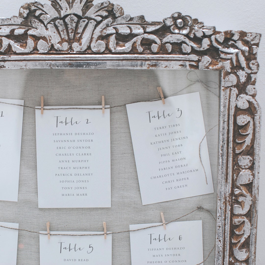 Beautiful Calligraphy Style Table Plan Cards - Seating Chart - Etsy