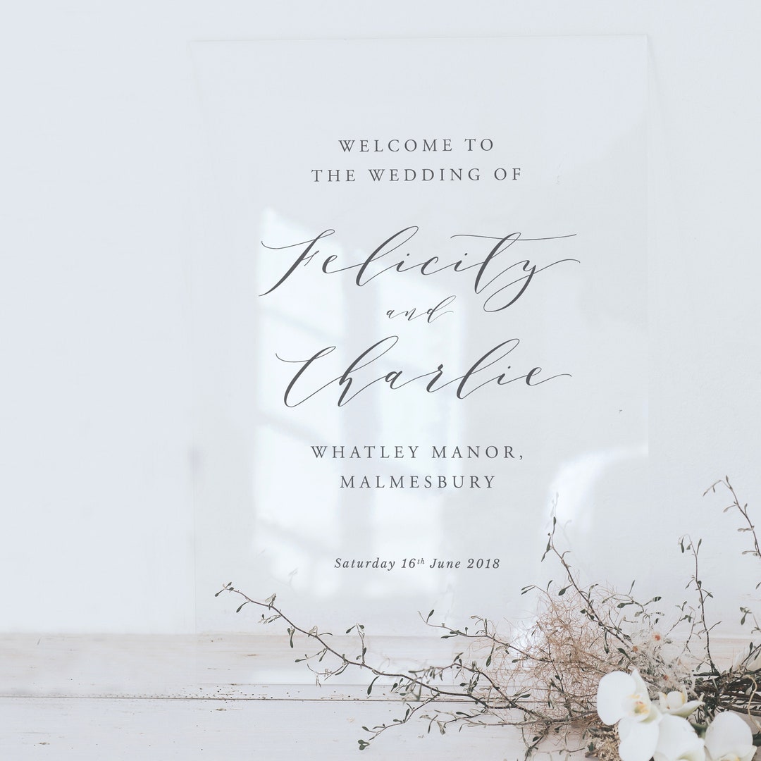 Transparent Welcome Sign With Flowing Calligraphy Font - Wedding Sign ...
