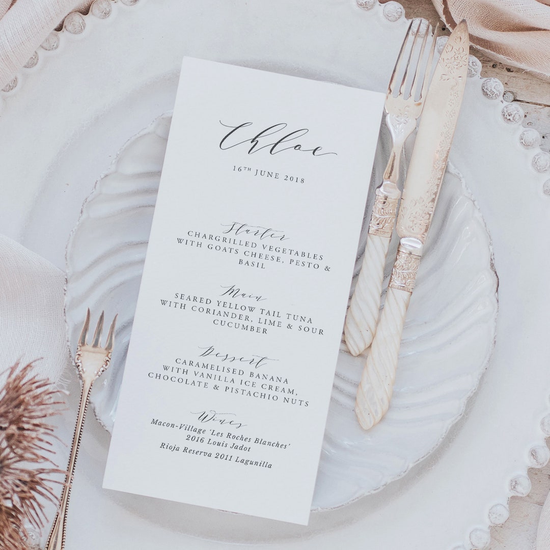 Personalised Wedding Menu With Guest Name - Menu Cards - Place Name ...