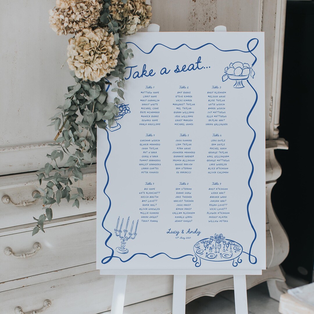 Printed Whimsical Wedding Seating Plan Portrait | Wedding Table Plan ...