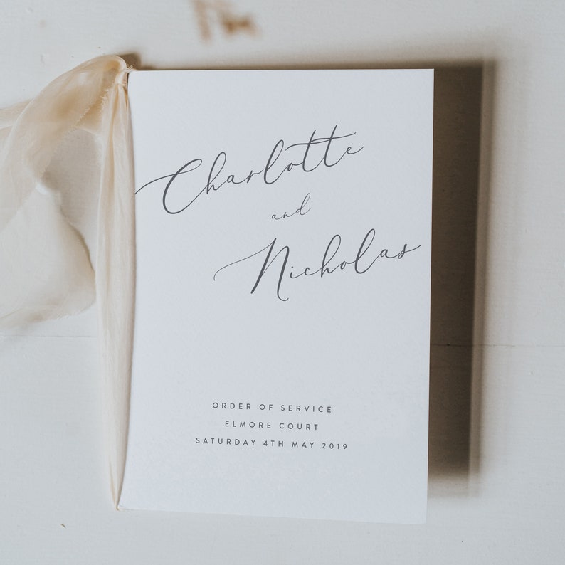 Romantic Calligraphy Style Order of Service Booklet - Printed Order of ...
